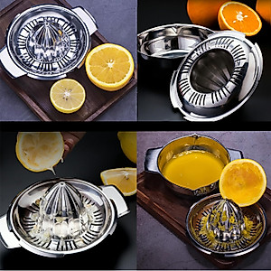 Citrus Lemon Orange Grapefuit Juicer Manual Squeezer 304 Stainless Steel Robust Hand Juicer Reamer Rotation Press with Strainer＆12 OZ Bowl, 2 Pour Spouts, Dishwasher Safe, Easy to Clean, Heavy Duty