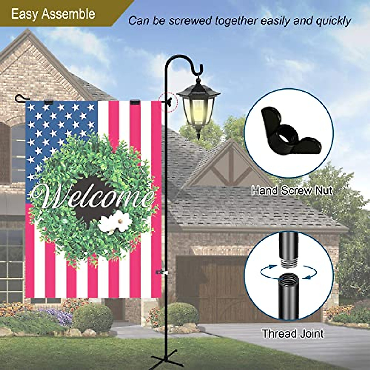 Luckupper Large Garden Flag Holder Stand Pole for 28 x 40 with Shepherd Hook,62 Inches Heavy Duty Yard Flag Post Stake for Outside