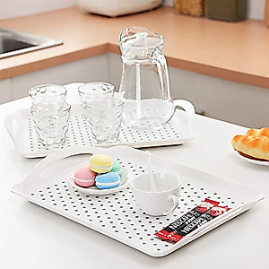 2Pcs Rectangle Anti-Slip Food Serving Tray with Handles, Non Skid Multipurpose Tray for Breakfast Food Drink Trays (White)