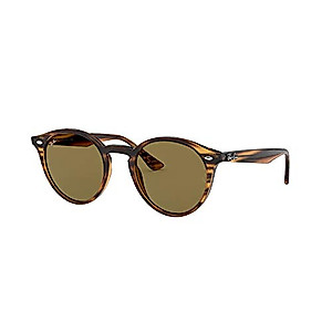 Ray-Ban RB2180 Round Sunglasses, Striped Red Havana/Dark Brown, 51 mm
