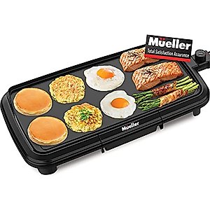 Mueller HealthyBites Eco Nonstick 20 Inch Electric Griddle Teflon-free, 10 Eggs at Once, Cool-Touch Handles and Slide-Out Drip Tray, for Breakfast Pancakes, Burgers, Eggs, Black