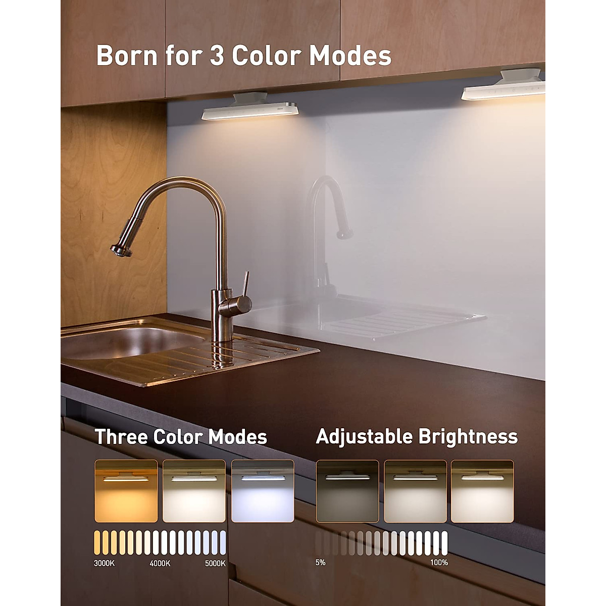 Baseus 42LED Wireless Under Cabinet Lighting, Magnetic Closet Light, Dimmable, Touch Control, Adjustable Color Temperature/Brightness, Rechargeable USB-C Powered Kitchen Cabinet Lighting