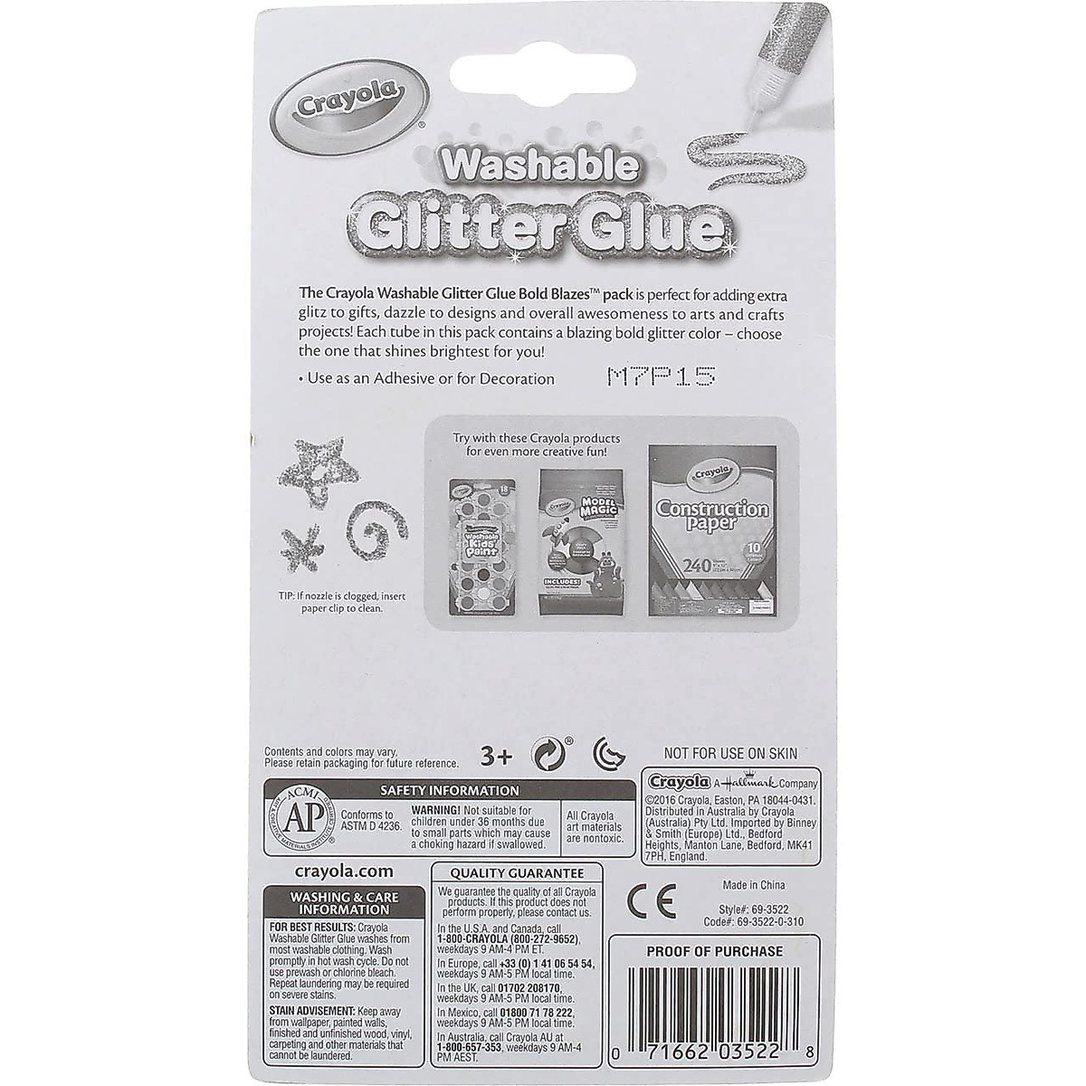 Crayola Washable Glitter Glue, Bold Blazes, Colors may vary, 5 Count, 1.75 oz