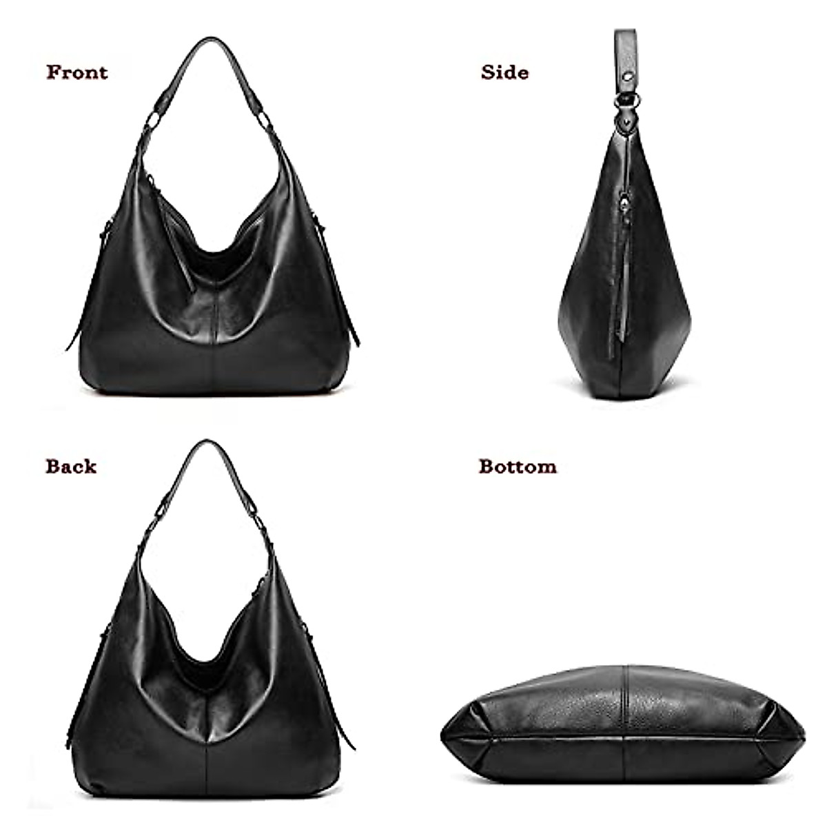 DOURR Hobo Bags for Women Faux Leather Hobo Handbags Ladies Shoulder Tote Bag Everyday Purse (Black - 2pcs)