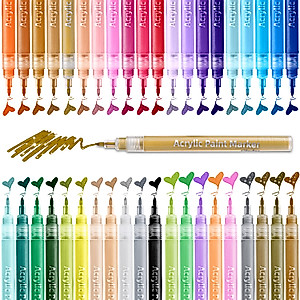Ohuhu 40-Color Acrylic Paint Marker Pens Acrylic Markers Pen for Rock Painting Art DIY Ceramic Water-Based Acrylic Marker for Stone Glass Ceramic Metal Wood Fabric Canvas Easter Egg