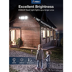Amico 3500LM LED Security Light, 30W Bright Outdoor Flood Light, 5000K Daylight White, IP65 Waterproof with 3 Adjustable Heads for Garage, Backyard, Patio, Garden, Porch&Stair(Brown)