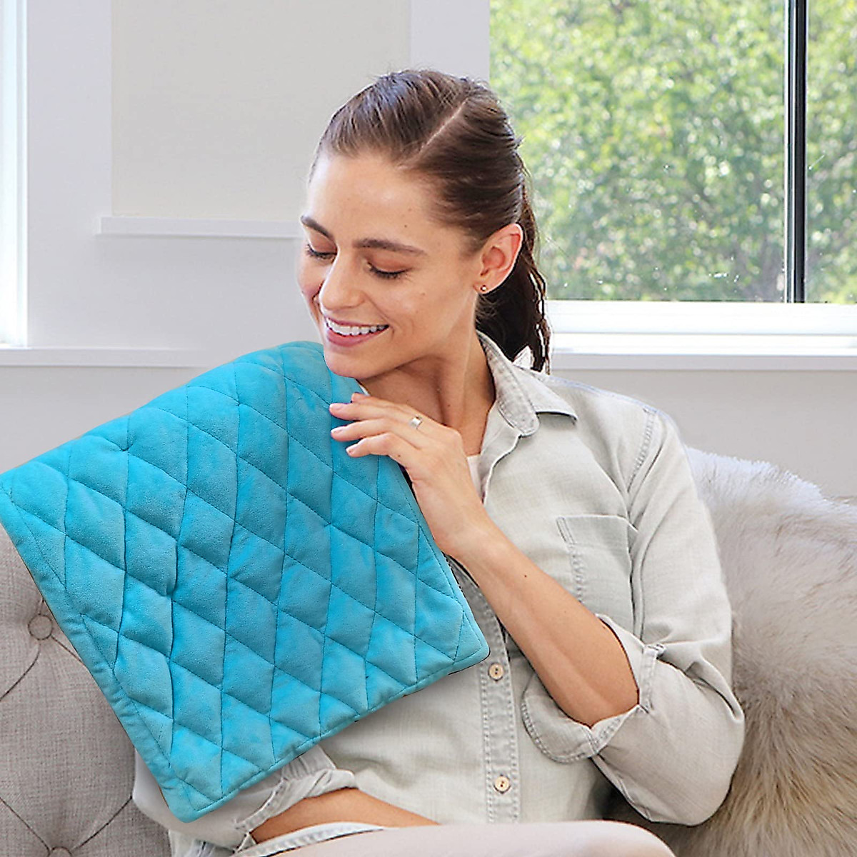 Pasonio Full Weighted Electric Heating Pad for Back Pain & Cramps Relief, 2.3lb Large Size for Neck and Shoulders, Moist & Dry Heat Therapy with Auto Shut Off,12x24, Washable-PB02(Blue)