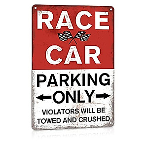 ALREAR Race Car Parking Only Sign Vintage Room Decor for Boys Bedroom, Metal Tin Signs Men Garage Cars Wall Decorations 8x12 Inch