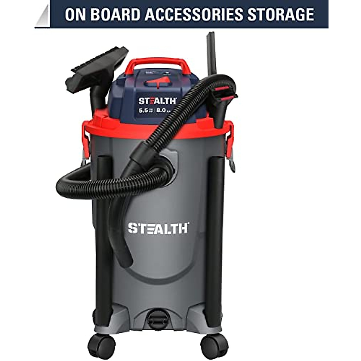 Stealth Wet Dry Vacuum Cleaner 8 Gallon, 5.5 Peak HP Shop Vacuum with Blower & Drain Port for Home, Garage, Car, Workshop, ECV08P1