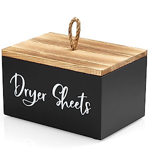 Dryer Sheet Holder, Wooden Laundry Sheets Container, Laundry Room Organization and Storage for Farmhouse Laundry Room Decor and Accessories, Fabric Softener Dispenser, Black