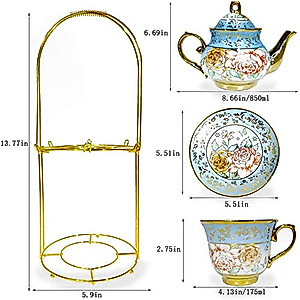 DaGiBayCn 20 PCS Tea set Ceramics Tea set Afternoon Tea Set Adult tea set Gift Tea Set Can Drink Coffee Strong Tea blue