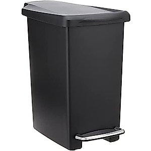 simplehuman Rectangular 10 Liter / 2.6 Gallon Compact Slim Bathroom or Office Step Trash Can, Black Plastic