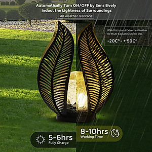 QZGE Solar Garden Lights Waterproof Decorations,Crackle Globe Glass,Metal Palm Leaf Solar Lights for Outdoor Decor On Garden,Patio,Yard,Front Porch,Tabletop Lamp-Perfect Gifts