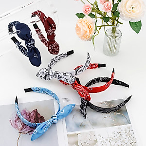 TOBATOBA 6 Pack Knotted Bow Headbands - Bunny Ears Top Knot Wire Headbands for Women, Girls, and Kids - Hair Accessories with Bandanas