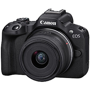 Canon EOS R50 Mirrorless Camera with Video Creator Kit + Canon RF-S 18-45mm f/4.5-6.3 is STM Lens + 2pc 64GB Memory Cards + Softwear Editor + Tripod & More (Renewed)