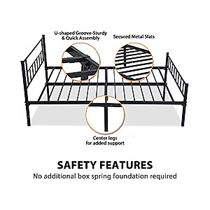 Haiput Wam Black Queen Bed Frame with Headboard and Footboard, Black Metal Bed Frame Queen Noise-Free, Farmhouse Bed Frame No Box Spring Needed, Easy Assembly, Queen