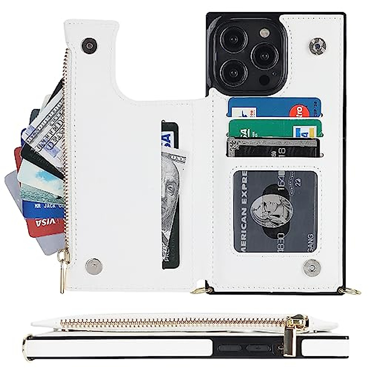 Bocasal Crossbody Wallet Case for iPhone 14 Pro Max with RFID Blocking Card Slot Holder, Magnetic Flip Folio Purse Case, PU Leather Zipper Handbag with Detachable Lanyard Strap 6.7 Inch 5G (White)