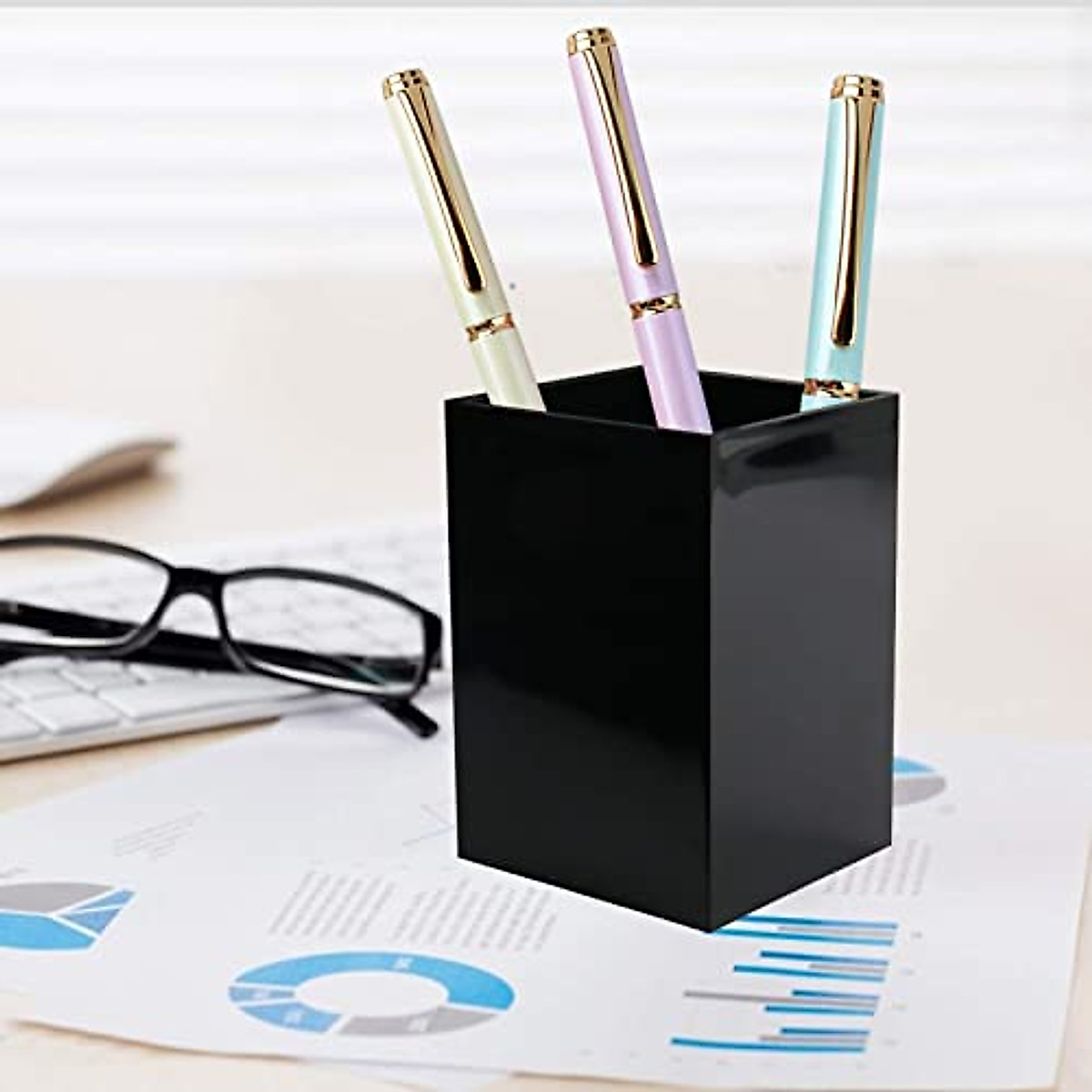 Beitiny Acrylic Pen Holder for Desk, Black Pencil Organizer, Makeup Brush Holder Cup Storage Office Desktop Stationery Organizer