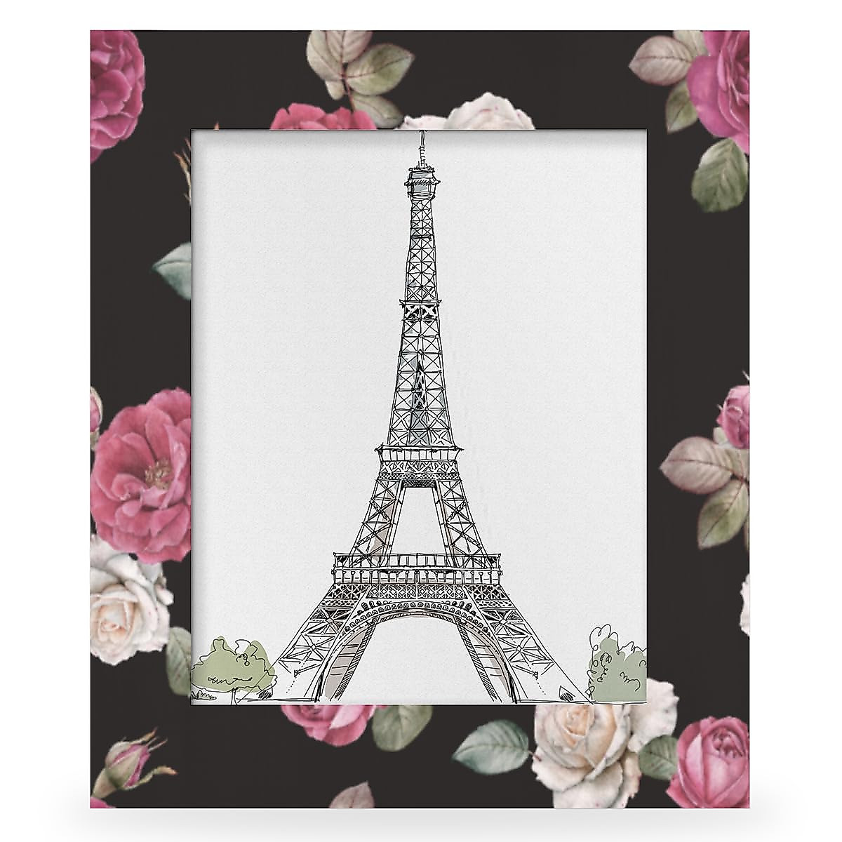 POFATO Red & White Roses 8x10 Picture Frame Wood Photo Frame for Tabletop Display Wall Mount Picture Frame Display 8 x 10 Inch Photo Wall Decor Home Gift Frames