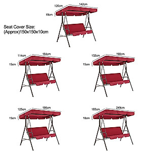 Doro0 Patio Swing Canopy Cover Set - Swing Replacement Top Cover + Swing Cushion Cover for 3 Seater Swing Waterproof Sunproof Cover