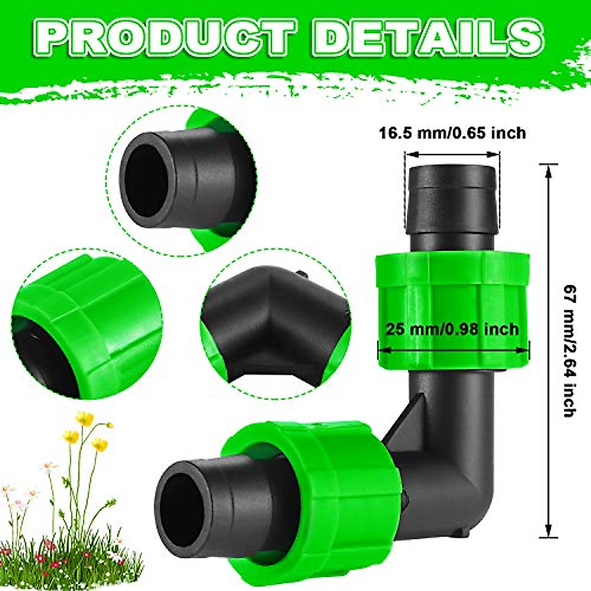 12 Pieces Drip Irrigation Elbow 1/2 Inch Universal Elbow Fitting Hose Elbow Connector, Compatible with 16-17mm Drip Tape Tubing Sprinkler Systems (Green)