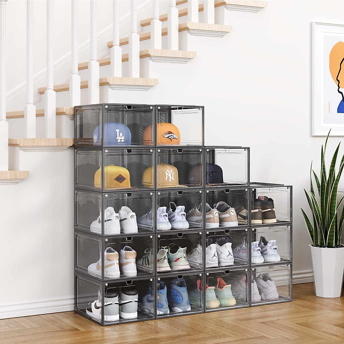 starogegc Hat Organizer Box for Baseball Caps, 3Pack Clear Plastic Hat Storage with Magnetic Door, Baseball Cap Organizer, Hat Holder, Hat Case, Hat Box(X-Large)-Black&Clear