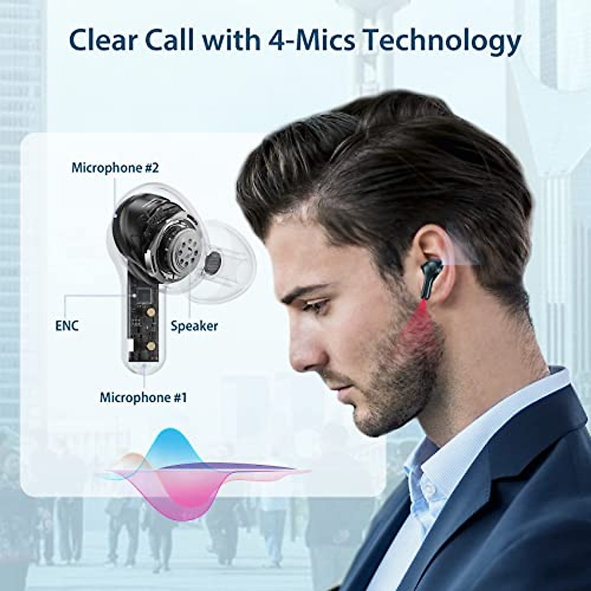Wireless Earbuds Bluetooth Headphones 5.3 with 4-Mics Clear Call 50H Playback Waterproof Stereo Earphones with Wireless Charging Case LED Power Display in-Ear Headset for Workout/Home/Office Black