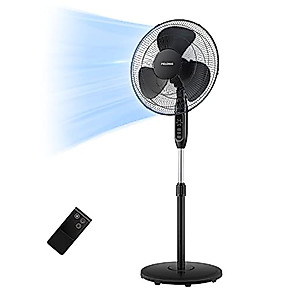 PELONIS 16'' Pedestal Remote Control, Oscillating Stand Up Fan 7-Hour Timer, 3-Speed and Adjustable Height, PFS40A4BBB, Supreme 16"-Black