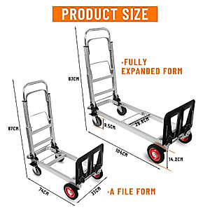 3 in 1 Aluminum Hand Truck Dolly Convertible Heavy Duty 460lbs Capacity Folding Hand Truck with 6'' Rubber Wheels and Telescoping Handles Multi-Position Hand Cart Dolly Platform
