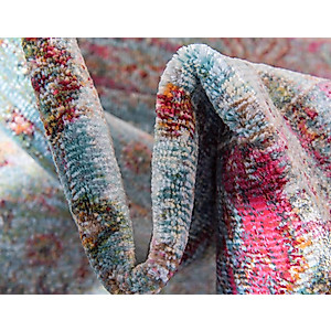 Unique Loom Baracoa Collection Bright Tones Border Vintage Traditional Area Rug, Rectangular 5' 5" x 8' 0", Blue/Pink