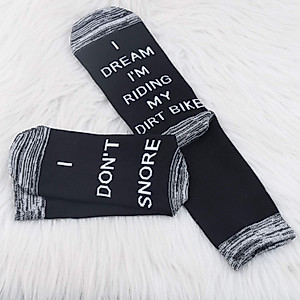 JXGZSO 2 Pairs Dirt Bike Socks Dirt Bike Gift Funny Socks I Don’t Snore I Dream I’m Riding My Dirt Bike Socks (Riding My Dirt Bike)