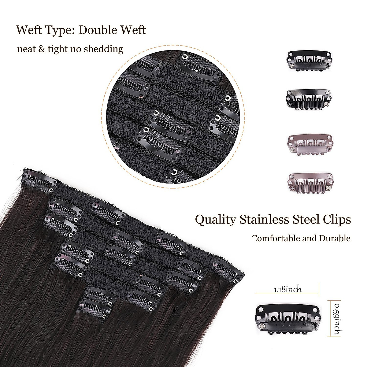 Clip In Extensions Human Hair,Double Weft Remy Hair 70g 7pcs Silky Straight 12 Inches #1B Natural Black Clip in Hair Extensions