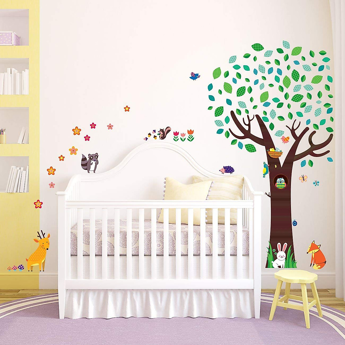 DECOWALL DA-1312N Large Tree with Animal Friends Kids Wall Decals Wall Stickers Peel and Stick Removable Wall Stickers for Kids Nursery Bedroom Living Room