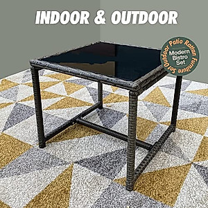 Pyramid Home Decor Vesso 3-Piece Outdoor Patio Furniture Set, Patio Rattan Chair Set, Modern Bistro Set with Coffee Table, Garden Balcony Backyard Poolside, Coffee