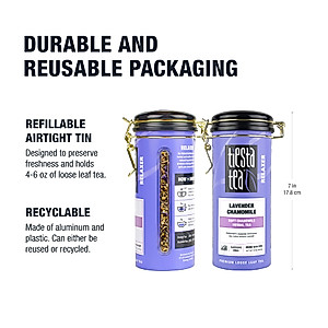Tiesta Tea - Lavender Chamomile | Loose Leaf | Soft Chamomile Herbal Tea | Premium Non-Caffeinated Blend | Make Hot or Iced & Brews Up to 250 Cups | 8oz Bulk Pouch & 2oz Refillable Tin Combo