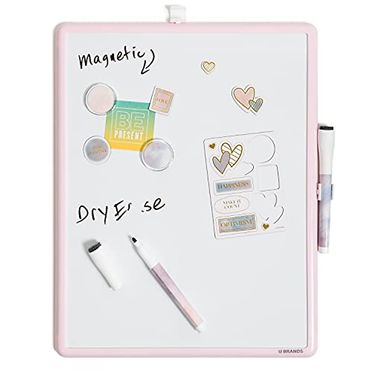 U Brands Contempo Dry Erase Board Set, Pink Soft Dye, Office Supplies, Includes Markers, Magnets, 11” x 14”, 15 Pieces