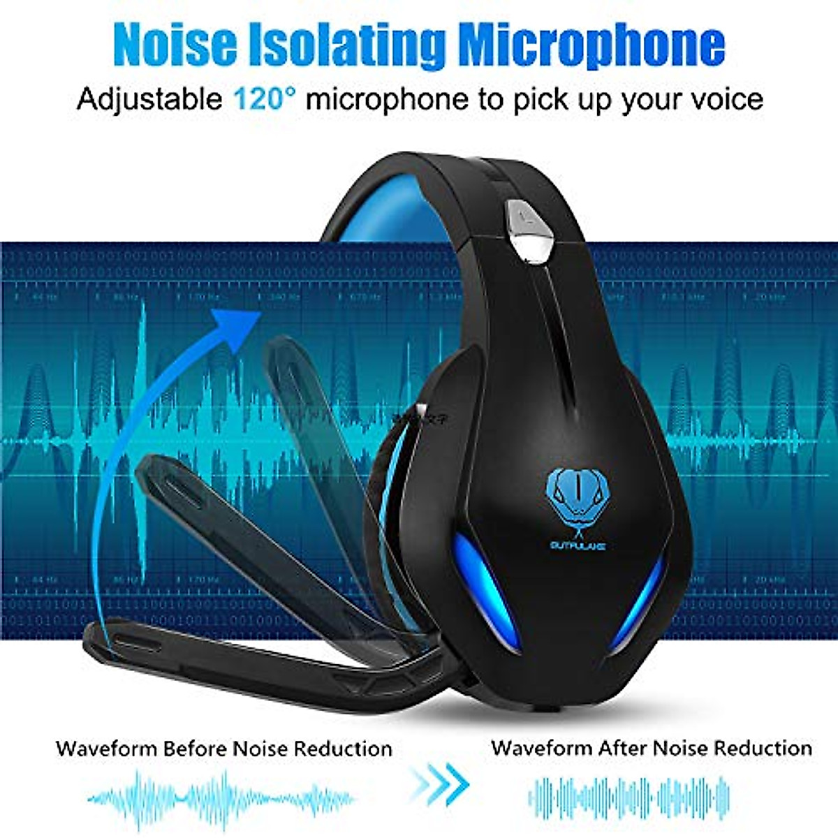 HaiDiKaiSi Gaming Headset for PS4 PC Xbox One PS5 Controller, Noise Cancelling Over Ear Headphones with Mic, Gaming Headphones for Laptop Mac Switch with LED Lights Deep Bass for Kids Adults Blue