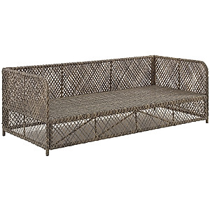 Crosley Furniture Granite Bay Wicker Outdoor Sofa, 3-Person Patio Couch for Porch, Deck, Backyard, Stone with Crème Cushions