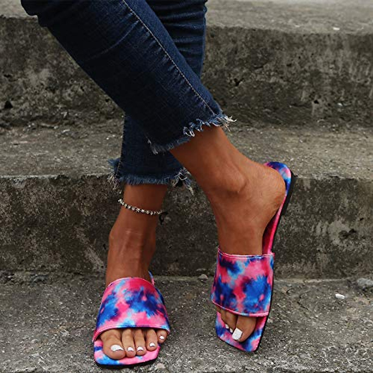 Sdeycui Women's Casual Flip Flops Flat-Bottomed Comfortable Square Sandals and Slippers(Transparent, 6)