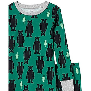 Amazon Essentials Unisex Toddlers' Snug-Fit Cotton Pajama Sleepwear Sets, 4-piece, Bottle Green Polar Bear/Mint Green Happy Camper, 4T