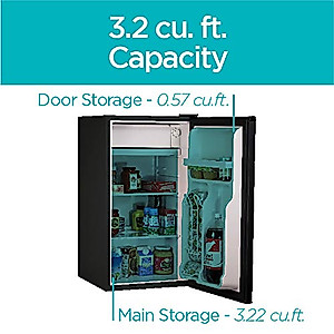 BLACK+DECKER BCRK32B Compact Refrigerator Energy Star Single Door Mini Fridge with Freezer, 3.2 Cubic Feet, Black