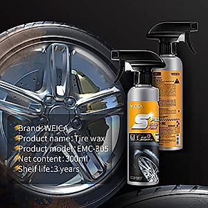 WEICA Tire Shine Spray Kit - Car Tire Coating Wax Protectant Prevent Fading - Restore & Renew Faded Tires - Non Greasy Finish No Sling Easy to Use - Return Black Tire 10 Oz Kit with Applicator Brush