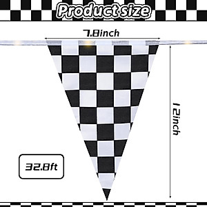 Aurelema Light up Black and White Checkered Flag Banner, 32.8 ft Racing Flags Plastic Race Flags Checkered Pennant Banner with 8 Light Modes for Nascar Race Themed Party Decorations Supplies