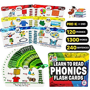 Phonics Flash Cards - Learn to Read in 20 Phonic Stages - Digraphs CVC Blends Long Vowel Sounds - Phonics Games for Kids Ages 4-8 Kindergarten First Second Grade Homeschool Educational