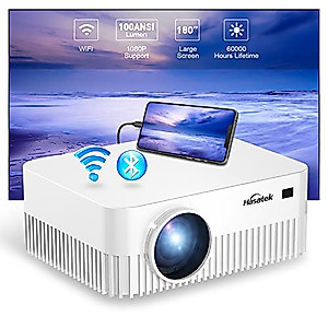 Mini Projector,Hasatek Projector with WiFi and Bluetooth，Projector 4K Support，Portable Projector for Home Theater Outdoor Movie Projector with HDMI USB Interfaces for TV Stick, iOS, Android，PC，Tablet