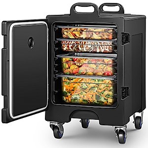 Catering Food Warmer, 82Qt Front Loading Hot Box for Catering, LLDPE Insulated Food Pan Carrier for 5 Full-Size Pan, w/Wheels, Stackable, Handles, Hot Box Food Warmer Ideal for Canteen, Restaurant