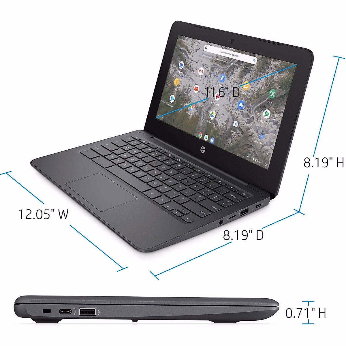 HP Newest Flagship Chromebook, 11.6" HD Screen, Intel Celeron Processor N3350, 4GB LPDDR2, 32GB eMMC, Online Class, Online Meeting, KKE 64GB MicroSD Card