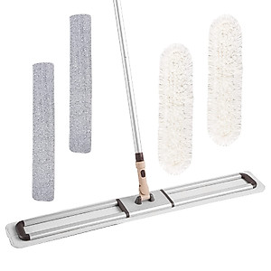 Eyliden 36" Residential Commercial Dust Mop, 4 Pads Professional Class Industrial Mops Broom, No Rust - Full Aluminum Mopping with Telescopic Handle, 2pcs Cotton and 2pcs Microfiber Pad (White, 36")
