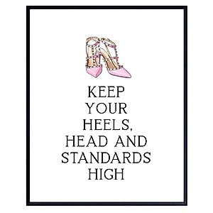 Designer Shoes Art Print - Inspirational Quotes Wall Art - Glam Wall Decor Motivational Gifts for Women - High Fashion Design - Luxury Room Decoration - Bathroom, Living Room, Girls Teens Bedroom