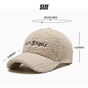 Lamb-Wool Baseball-Caps Adjustable,Teddy-Fleece Baseball Hat,Winter Hat Ponytail Hole for Women Men Outdoor Travel (Beige)